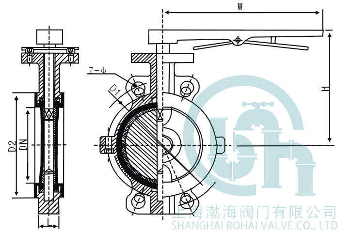 D71F46/D71F/D71PFA对夹衬氟蝶阀--上海渤海阀门有限公司